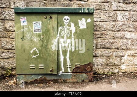 Colourful graffiti pictured on a Power / Electrical box, Glastonbury ...