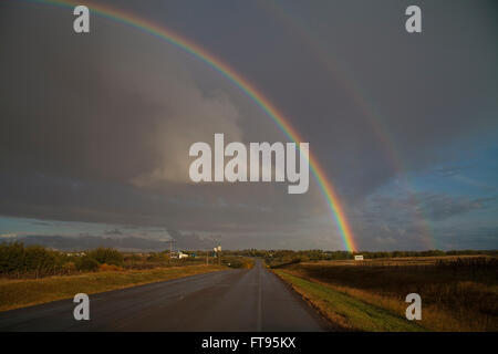 Rainbow after a storm near Marsden, Saskatchewan, Canada Stock Photo ...