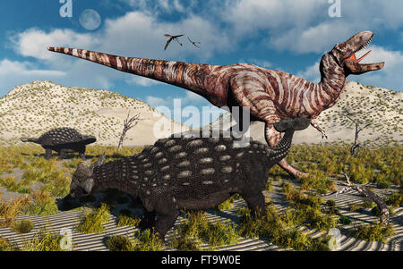 Dinosaurs fight. Tyrannosaurus Rex against Ankylosaurus. Dino fight ...