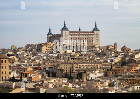 Panoramic view of Toledo with Alcazar fortress and cathedral in spring ...