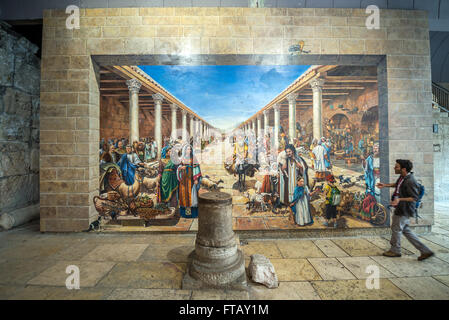 Mural showing ancient Jerusalem at Cardo Street in Jewish Quarter, Old ...