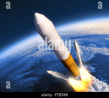 Space Shuttle Solid Rocket Boosters Separation In Stratosphere Stock ...