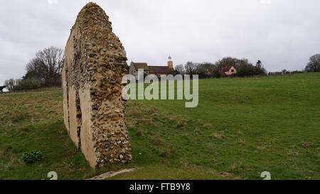 The wall at the archaeological ruins of Tilty Abbey near Stansted ...