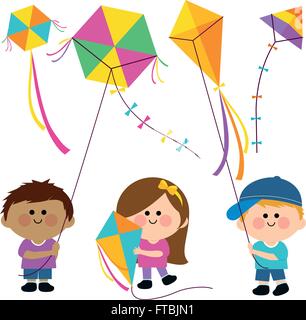 kids boys with kite flying Stock Vector Image & Art - Alamy