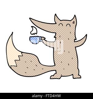 freehand drawn cartoon wolf with coffee cup Stock Vector Image & Art ...