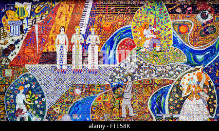 Russian soviet style tiles wall mosaic depicting various cultures and ...