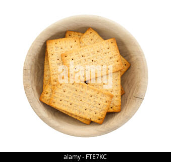 Bowl of dry crackers isolated on gray background with shadow, flat lay ...