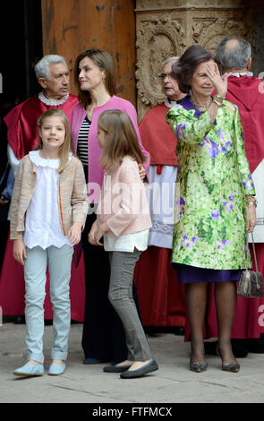 Queen Letizia during the Easter Mass 2019 at the Cathedral of Palma de ...
