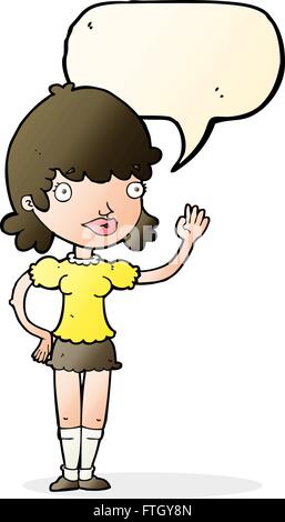cartoon woman waving with speech bubble Stock Vector Image & Art - Alamy