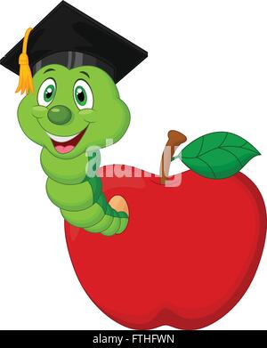 Worm wearing graduation cap crawling out of an apple Stock Vector Image ...