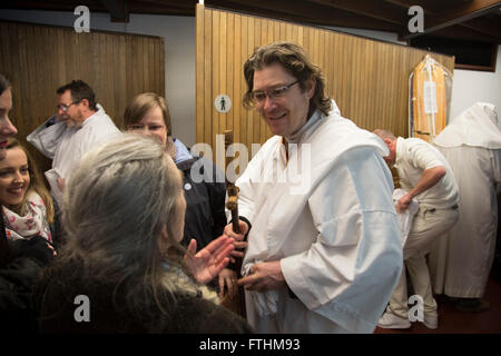Disrobing in a room following The Druid Order Spring Equinox ceremony ...