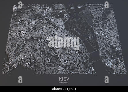 Satellite view of the street map of Kiev, night view. Illuminated ...