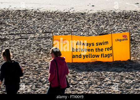 A RNLI safety sign on Fistral Beach in Newquay, Cornwall Stock Photo ...