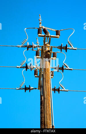In oman the electric cable wood pylon energy and current line Stock ...