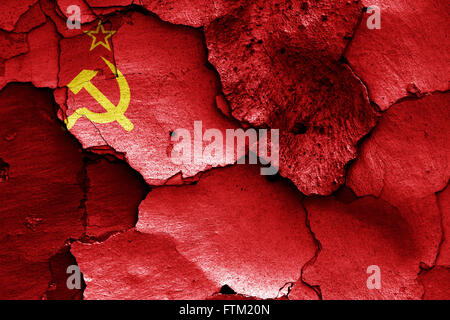 Flag of Soviet Union painted on worn out wooden texture background ...