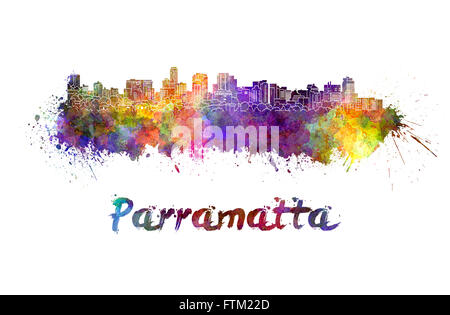 Parramatta skyline in watercolor background Stock Photo - Alamy