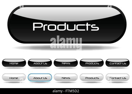Web buttons. Black and white shiny rectangle icons Stock Vector Image ...
