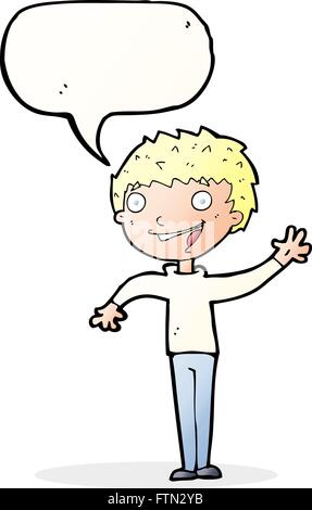 cartoon happy waving boy with speech bubble Stock Vector Image & Art ...