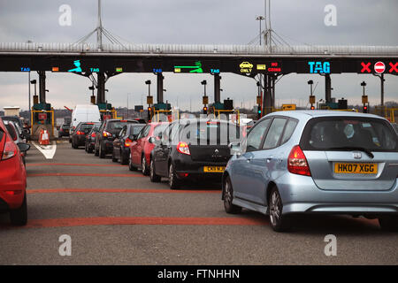 Toll plaza, M48 Severn River crossing, Aust, Bristol. The tolls between ...