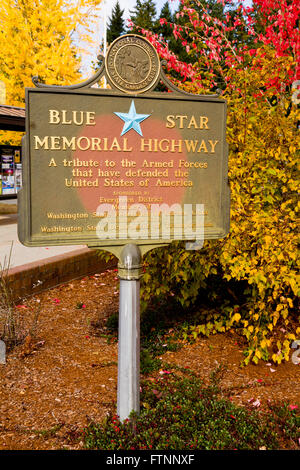 Blue Star Memorial Highway rest stop sign along I-5 freeway in ...