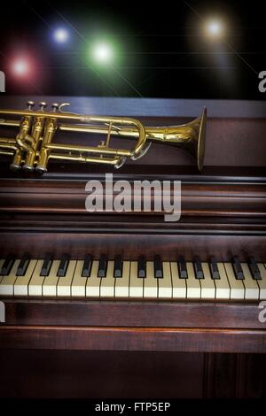 Rusty old dented classical trumpet on marble table Stock Photo - Alamy