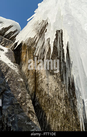 Huge icicles on rocks Stock Photo - Alamy
