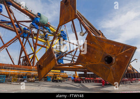 Oil rig jacket on trailer before moving to a barge Stock Photo - Alamy