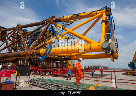 Oil rig jacket on trailer before moving to a barge Stock Photo - Alamy