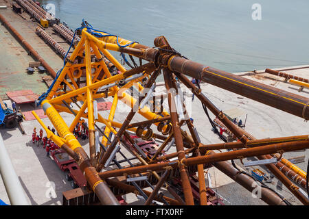Oil rig jacket on trailer before moving to a barge Stock Photo - Alamy