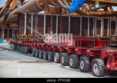 Oil rig jacket on trailer before moving to a barge Stock Photo - Alamy