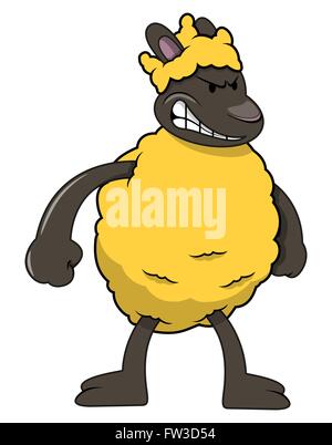 A funny cartoon of a sheep which is very angry , vector, color drawing ...