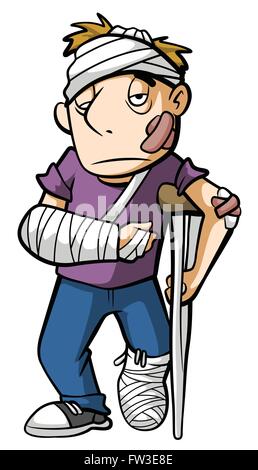 Man with bandaged head, arm and leg cartoon illustration set Stock ...