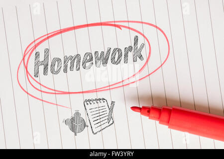 Homework note with a red brushed circle and a sketch Stock Photo - Alamy