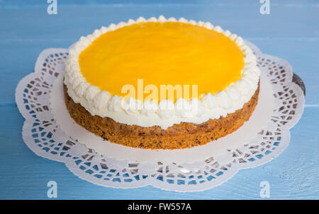Advocaat cake on blue wood Stock Photo - Alamy