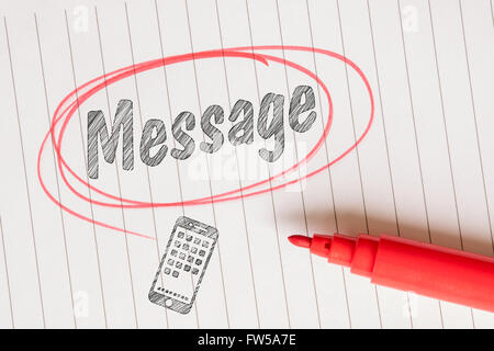 Message note in a red marked circle on linear paper Stock Photo - Alamy