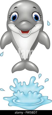 Dolphin jump out of water. Cartoon marine landscape with jumping ...