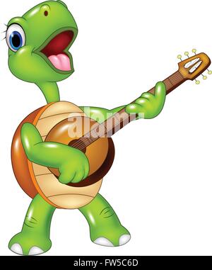 Cute turtle cartoon character singing song sticker Stock Vector Image ...