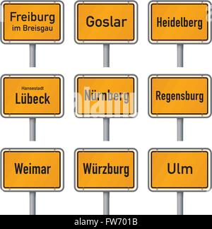 City limits signs of Germany's most visited historic cities isolated on ...