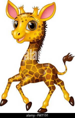 Cartoon giraffe running on white background. Vector flat illustration ...