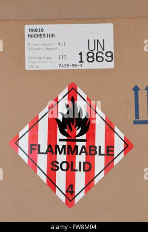 A flammable solid hazchem warning label on the packaging of a delivery ...