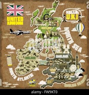 attractive United Kingdom travel map with famous attractions Stock ...