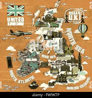 attractive United Kingdom travel map with attractions Stock Vector ...