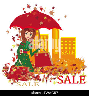 Vector fashion girl in autumn clothes Stock Photo - Alamy