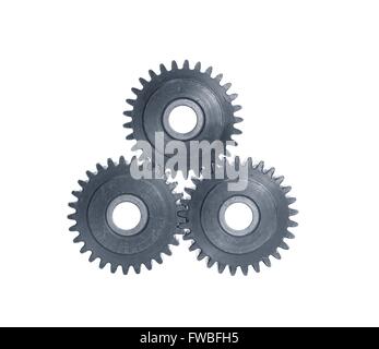 mechanism with three cog-wheels on white background Stock Photo - Alamy