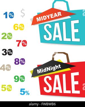 Shopping bag with sale text icons on round glass buttons in multiple ...