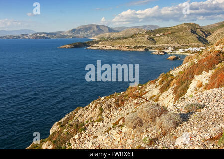 Athens riviera coast, Greece. Panoramic aerial drone view of ...