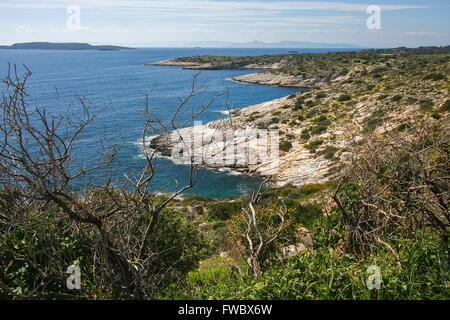 Athens riviera coast, Greece. Panoramic aerial drone view of ...