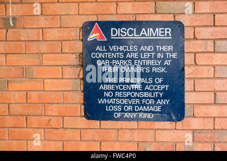 Disclaimer notice at a car park Stock Photo - Alamy