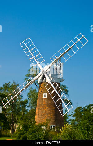Hunsett Drainage Mill, windmill with sails, reflection in the River Ant ...