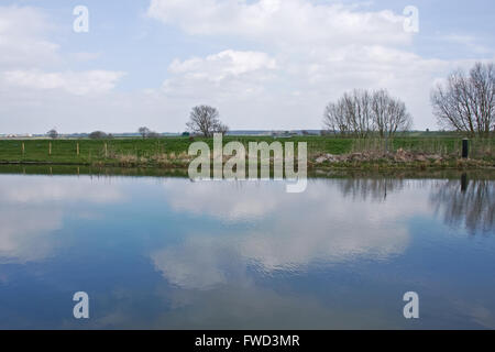 Reflections on the River Witham at Bardney Lock, Lincolnshire Stock ...